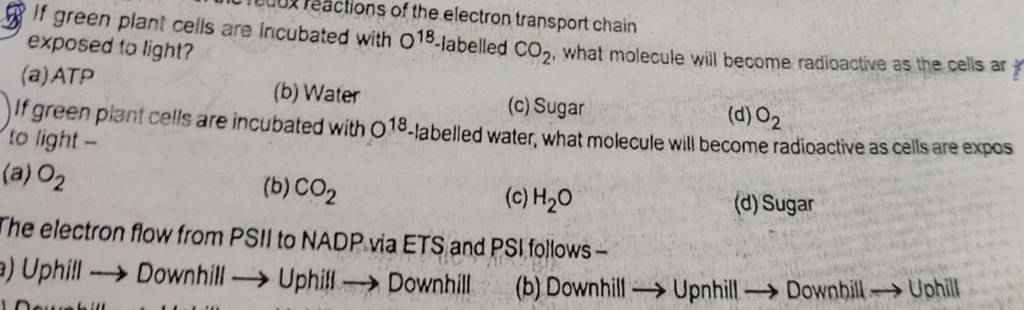 If green plant cells are incubated with O18-labelled water, what molecule..
