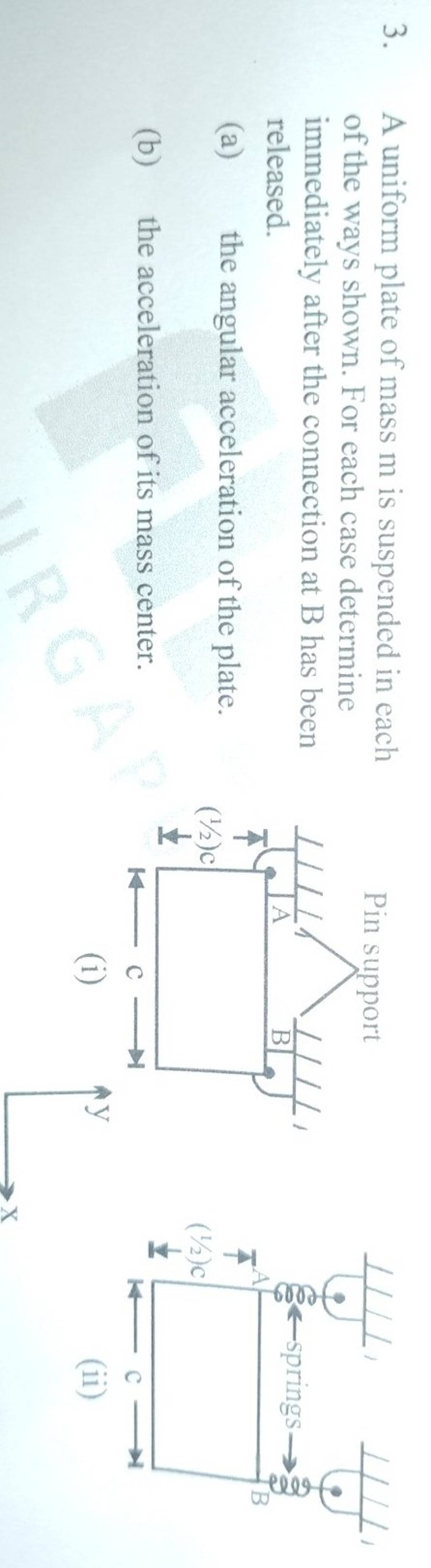 3. A uniform plate of mass m is suspended in each of the ways shown. For