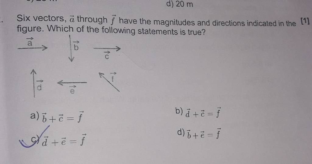 Six vectors, a through f have the magnitudes and directions indicated in..