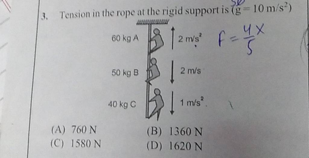 Tension in the rope at the rigid support is (g=10 m/s2) 60kgA | Filo