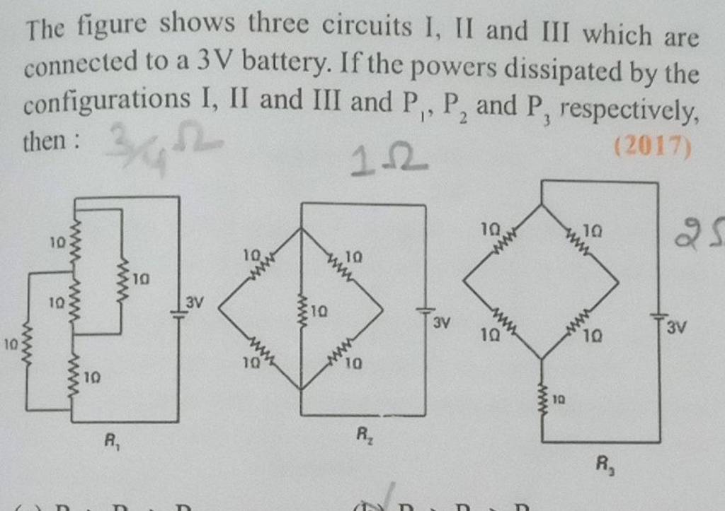 The figure shows three circuits I, II and III which are connected to a 3