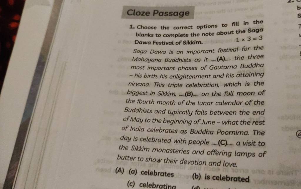 Cloze Passage 1. Choose the correct options to fill in the blanks to comp..