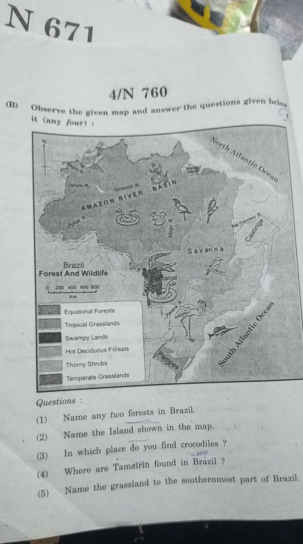 4/N760 (B) Observe the given map and answer the questions given belom it