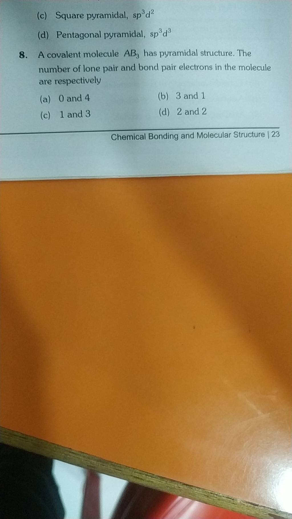 A covalent molecule AB3 has pyramidal structure. The number of lone pair..