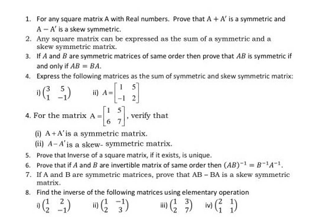 For any square matrix A with Real numbers. Prove that A+A′ is a symmetric..
