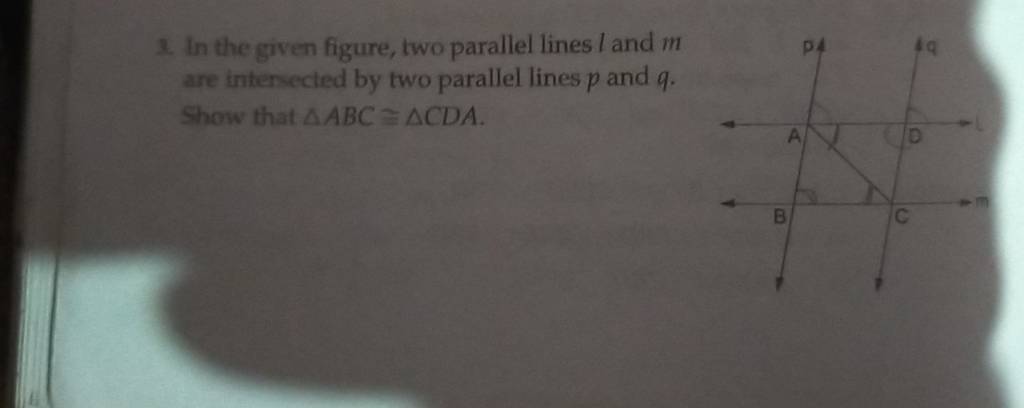 1. In the given figure, two parallel lines l and m are intersected by two..
