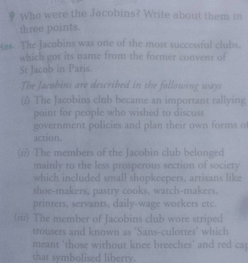 Who were the Jacobins? Write about them in three points. 4irs. The Jacobi..