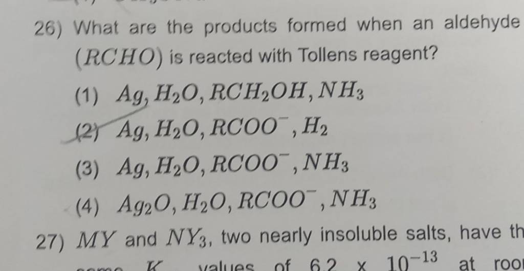 What are the products formed when an aldehyde (RCHO) is reacted with Tol..
