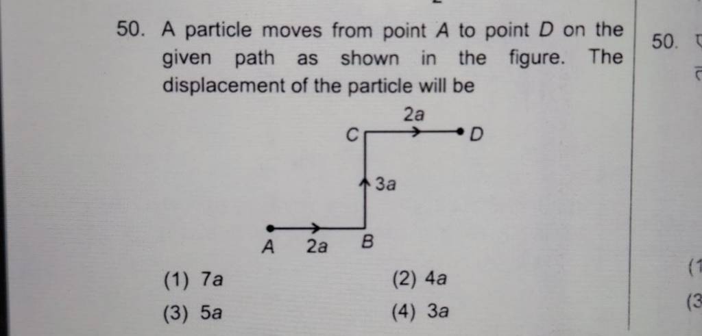 A particle moves from point A to point D on the given path as shown in th..
