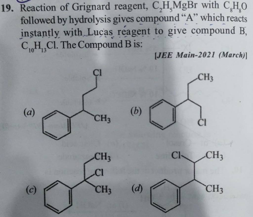 Reaction of Grignard reagent, C2 H5 MgBr with C8 H8 O followed by hydroly..