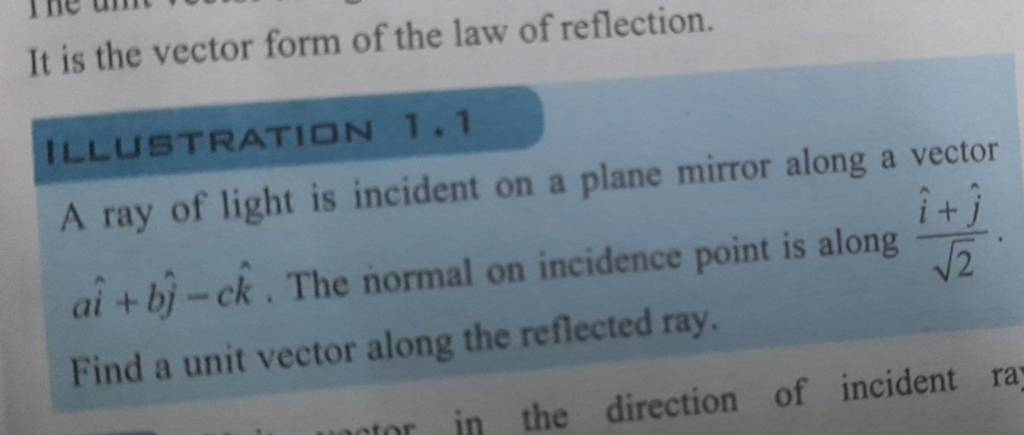 It is the vector form of the law of reflection. ILLUSTRATION 1.1 A ray of..