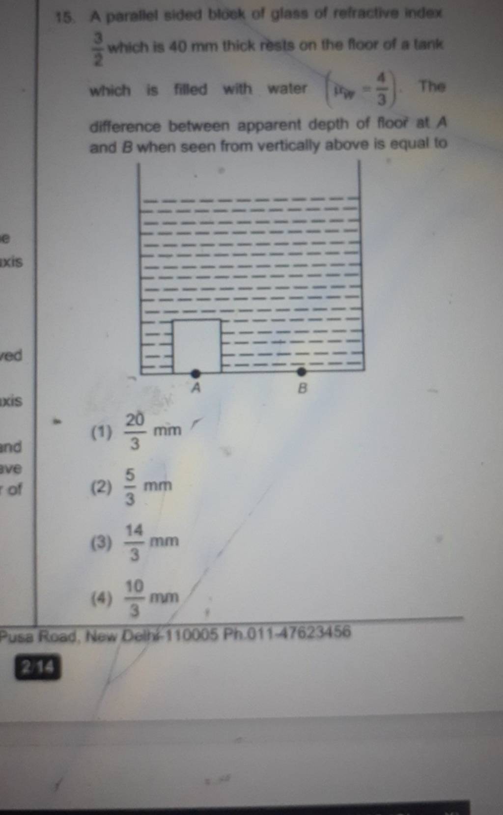 A parallel sided block of glass of refractive index 23 which is 40 mm th..