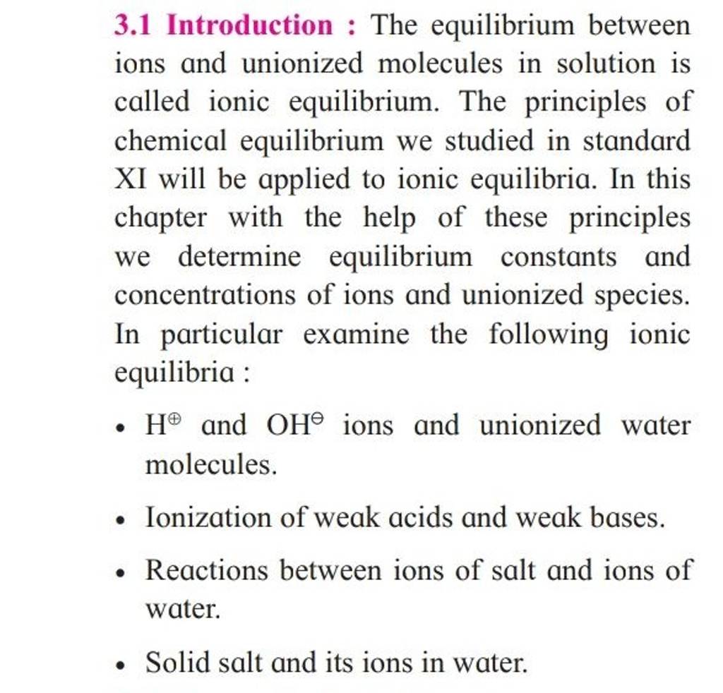 3.1 Introduction : The equilibrium between ions and unionized molecules i..