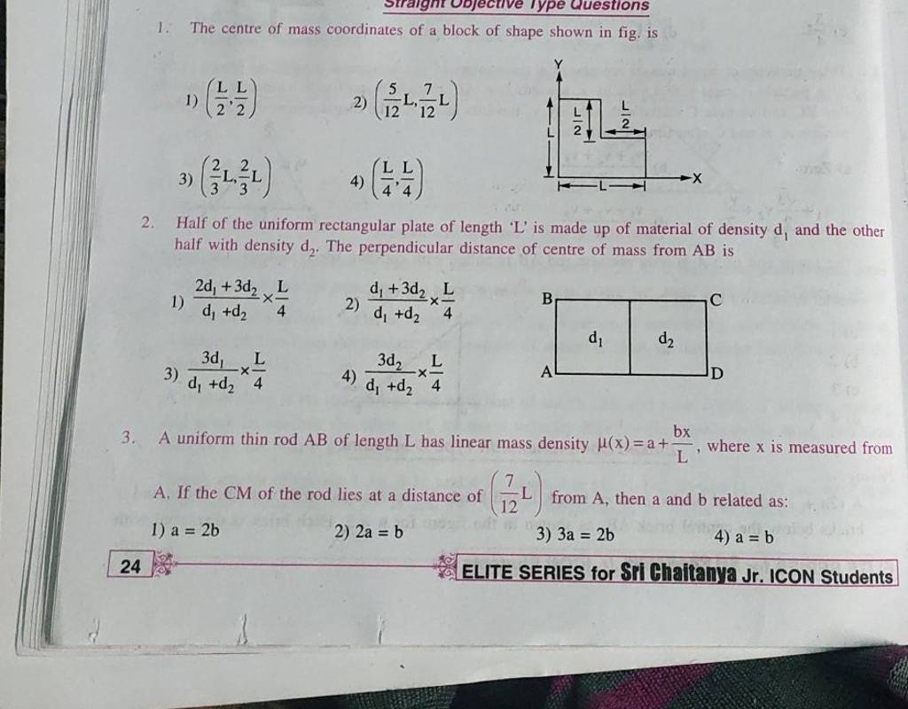 The centre of mass coordinates of a block of shape shown in fig. is | Filo