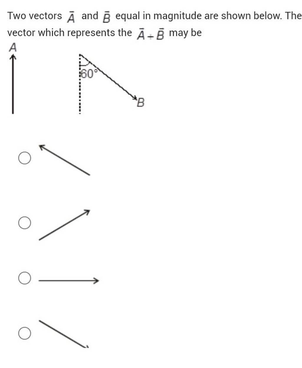 Two vectors A and B equal in magnitude are shown below. The vector which