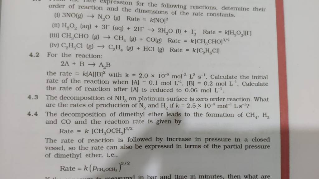 order of reaction expression for the following reactions, determine their..