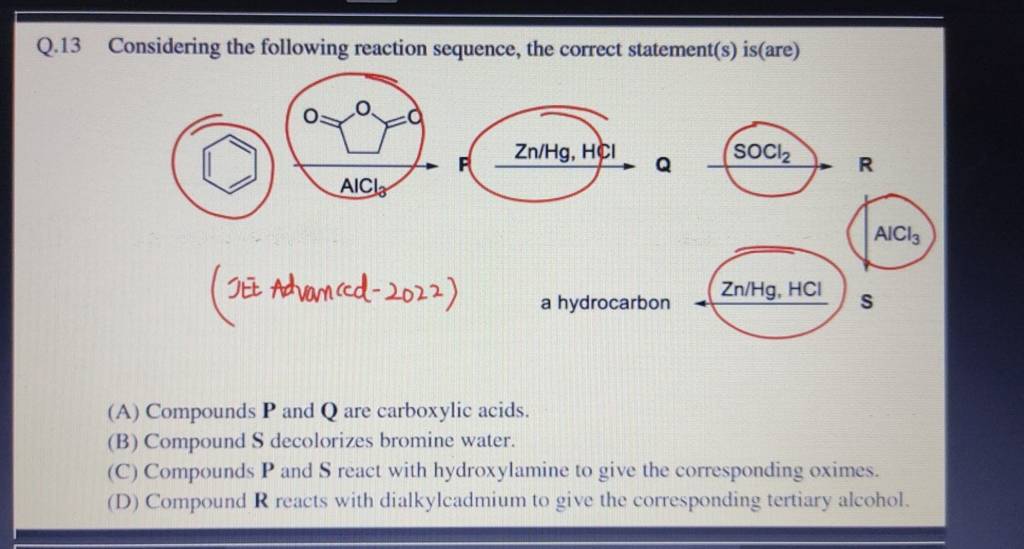Q 13 Considering The Following Reaction Sequence The Correct Statement S