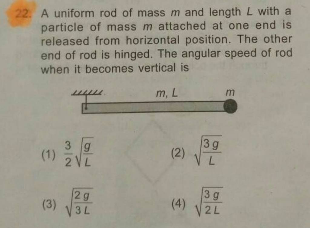 A uniform rod of mass m and length L with a particle of mass m attached a..