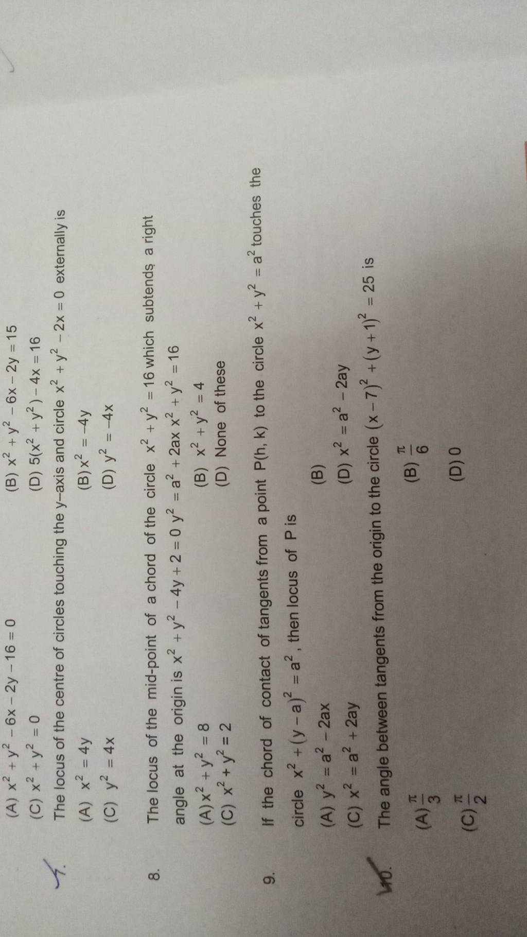 The locus of the centre of circles touching the y-axis and circle x2+y2−2..