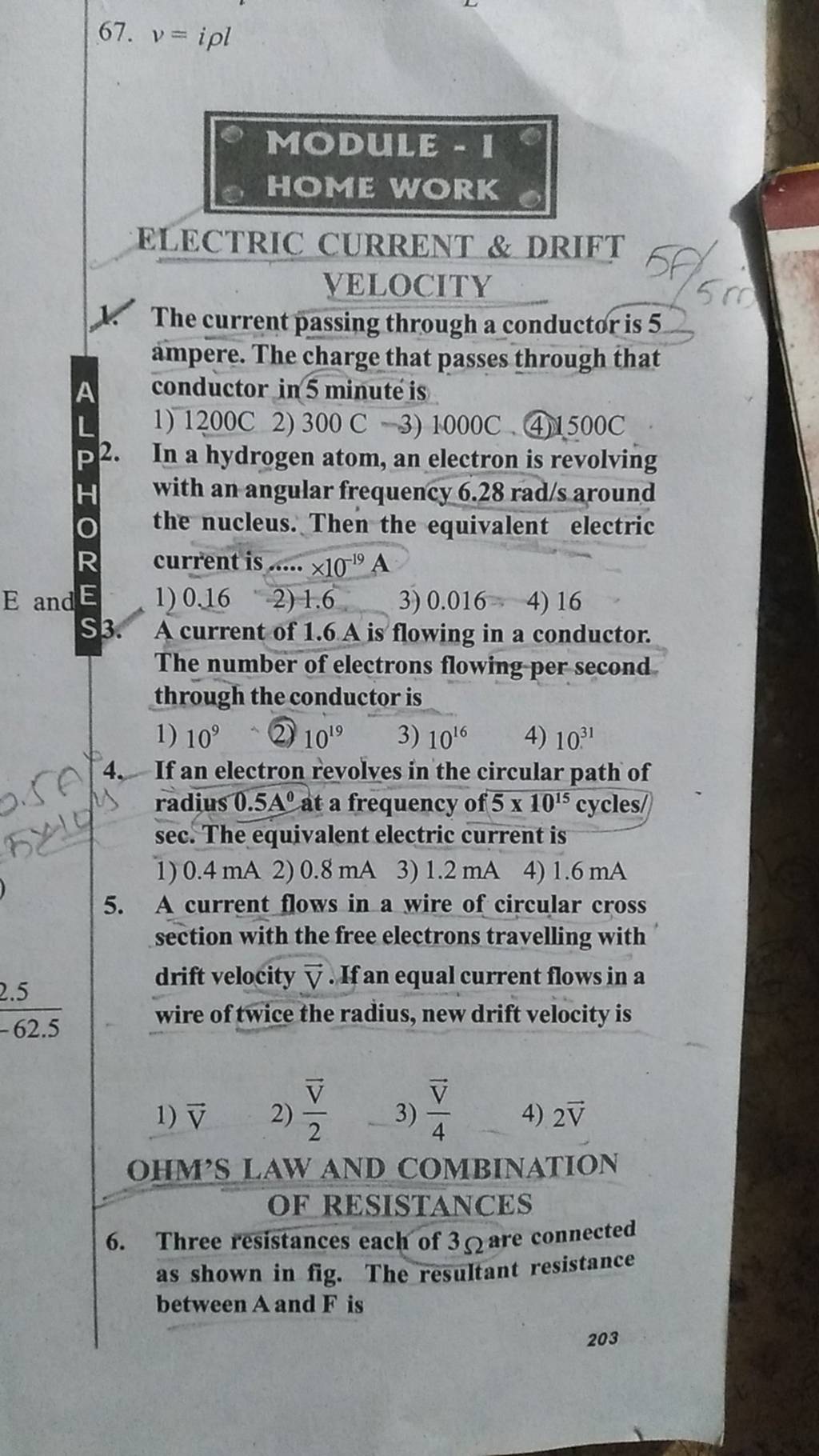 V Iρl Electric Current And Drift Velocity 1 The Current Passing Through A