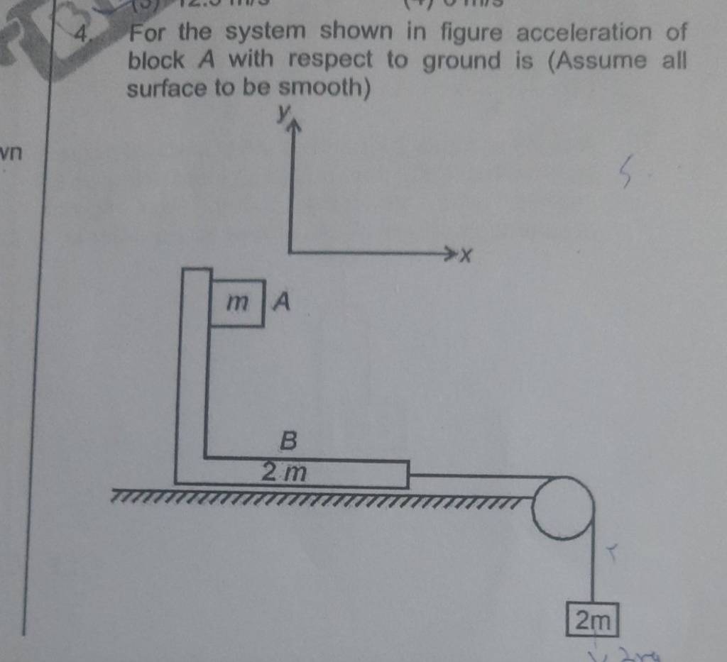 4. For the system shown in figure acceleration of block A with respect to..