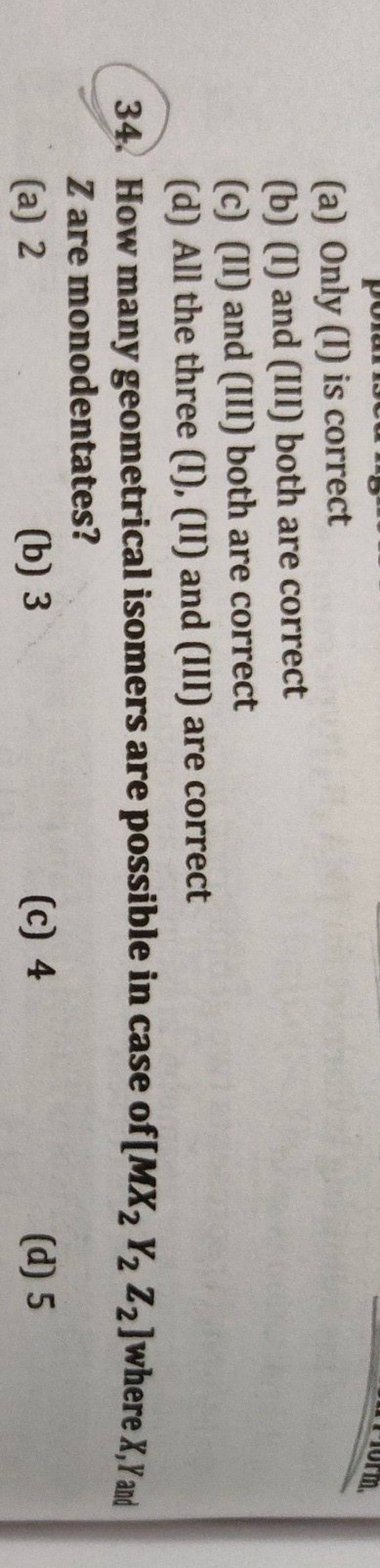 How Many Geometrical Isomers Are Possible In Case Of [mx2 Y2 Z2 ] Where
