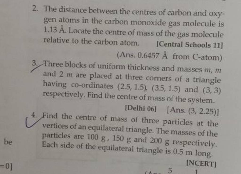 2. The distance between the centres of carbon and oxygen atoms in the car..