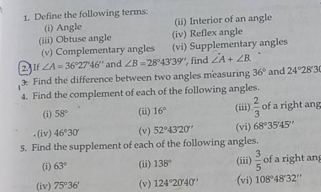 Find The Supplement Of Each Of The Following Angles Filo