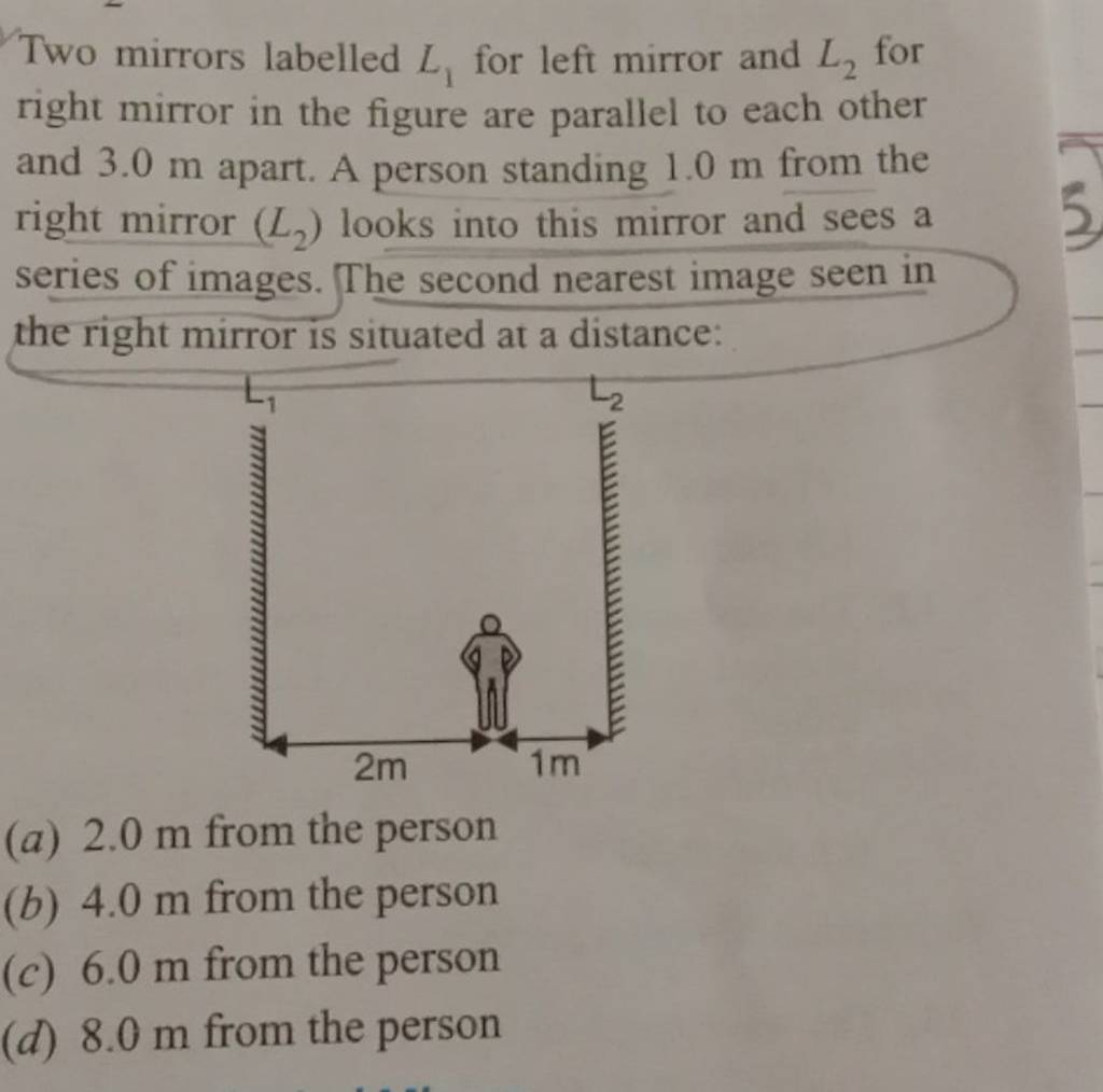 Two mirrors labelled L1 for left mirror and L2 for right mirror in the