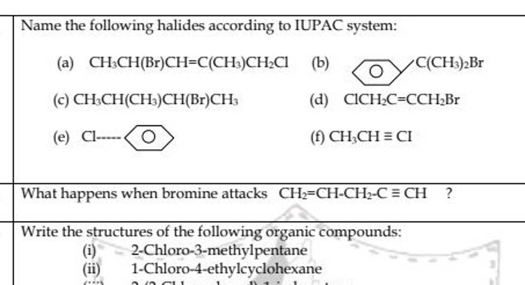 Name the following halides according to IUPAC system: | Filo