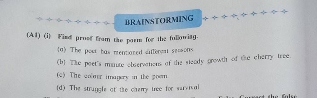 BRAINSTORMING →+∞→+6+∞ BRAINSTORMING (A1) (i) Find proof from the poem fo..