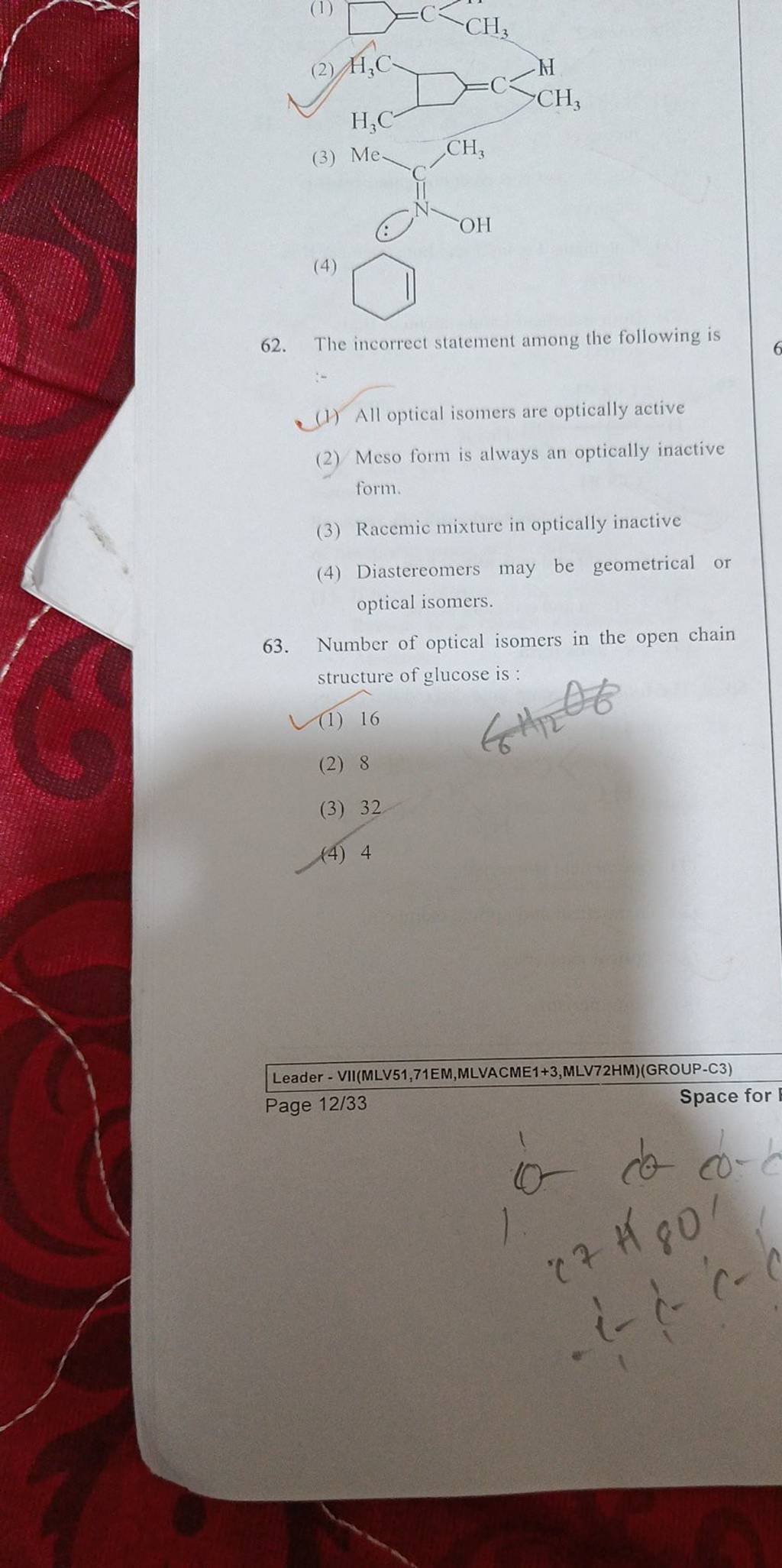 Number Of Optical Isomers In The Open Chain Structure Of Glucose Is