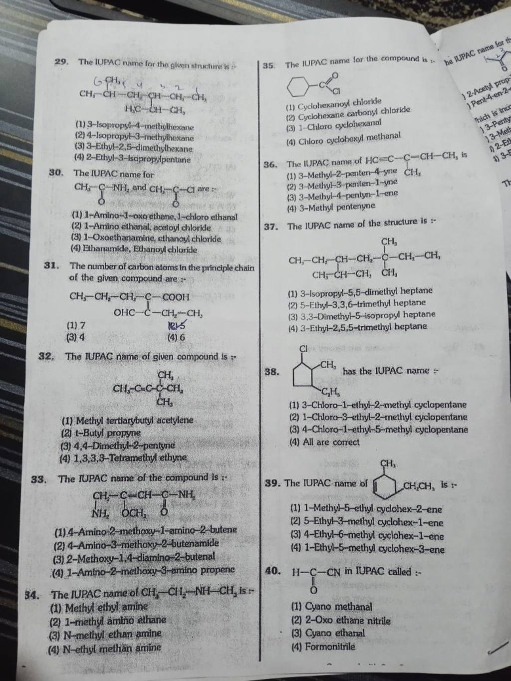 The IUPAC name of HC=C−C=CH−CH3 is 30. The IUPAC name for CH3 −C−NH2 an..