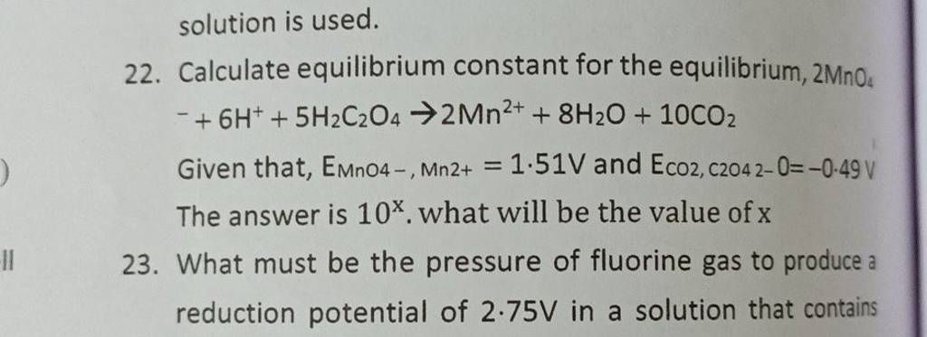 solution is used. 22. Calculate equilibrium constant for the equilibrium,..