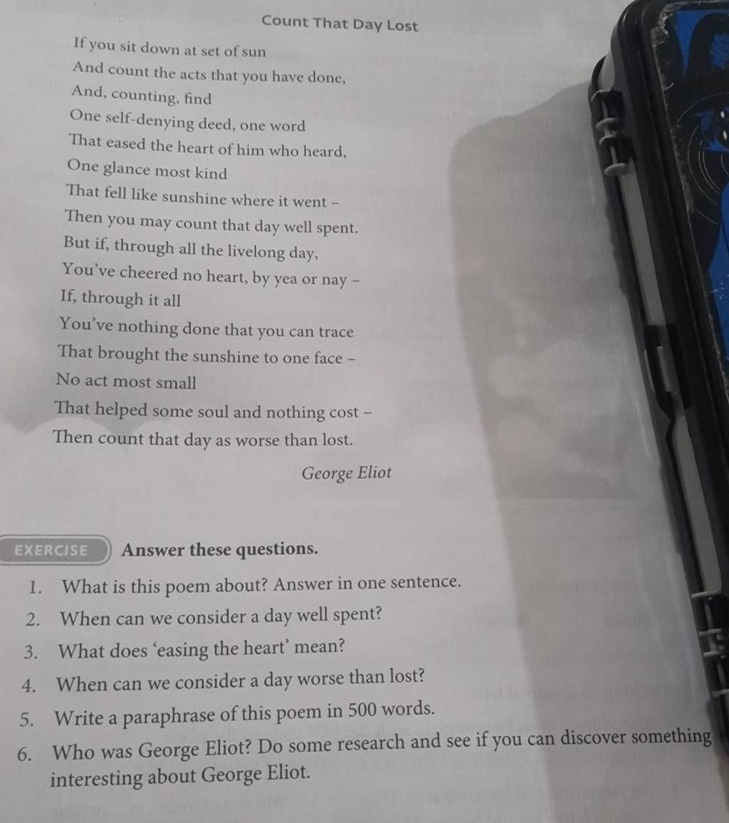 Count That Day Lost If you sit down at set of sun And count the acts that..