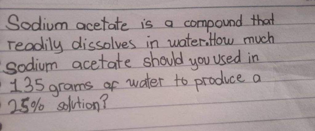 Sodium acetate is a compound that readily dissolves in water. How much so..