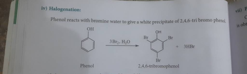 Iv Halogenation Phenol Reacts With Bromine Water To Give A White Precip