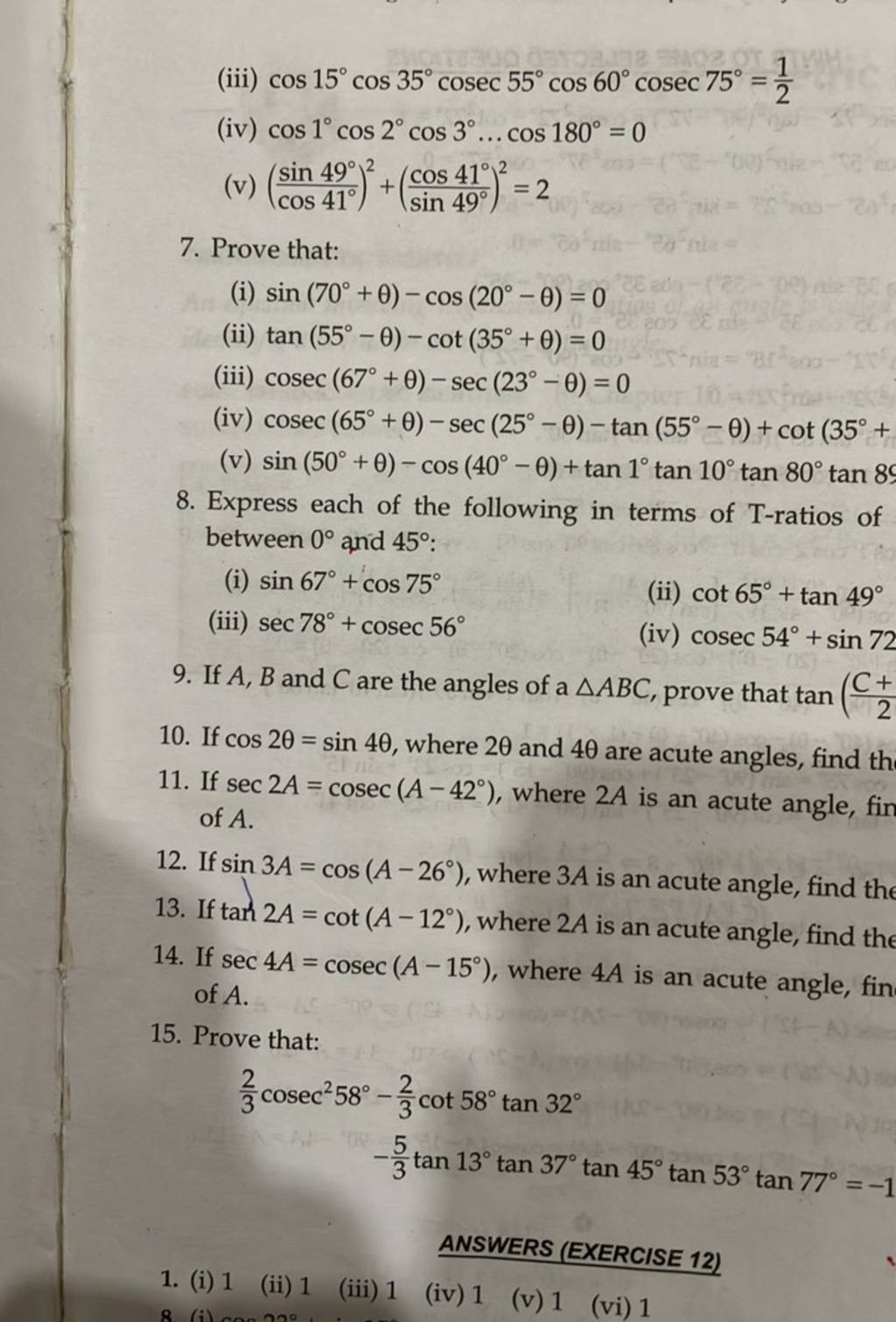 If A,B and C are the angles of ABC, prove that tan(2C+ 10. If cos2θ=sin..