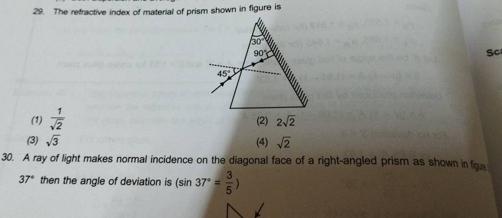 29. The refractive index of material of prism shown in figure is (1) 2 1