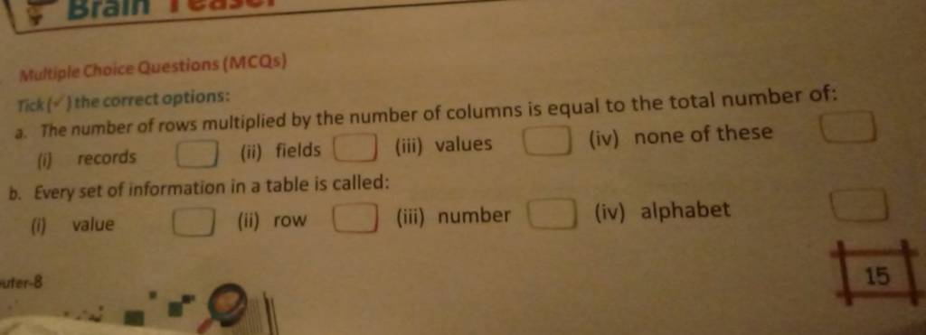 Multiple Choice Questions (MCQs) Tick (−1) the correct options: a. The nu..