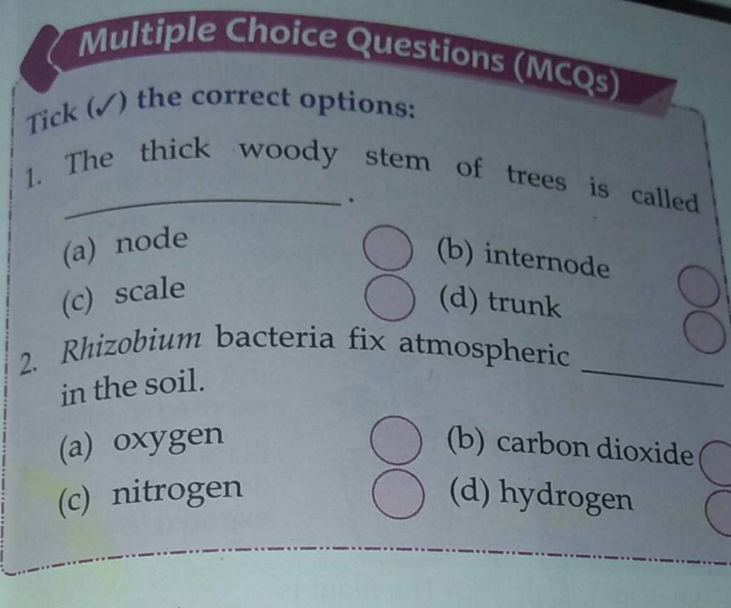 Multiple Choice Questions (MCQs) Tick ( ) the correct options: 1. The thi.. Multiple Choice Questions (MCQs) Tick ( ) the correct options: 1. The thi..