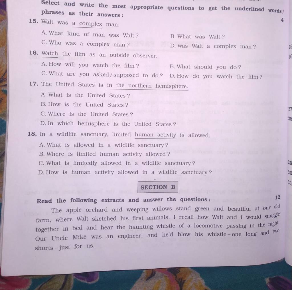 Select And Write The Most Appropriate Questions To Get The Underlined Wor