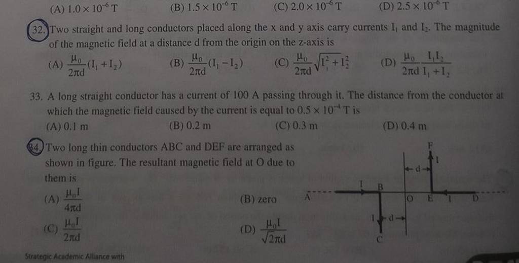 Two long thin conductors ABC and DEF are arranged as shown in figure. The..