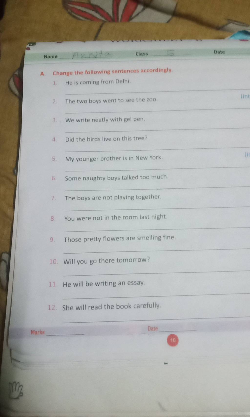 Change the following sentences accordingly. | Filo