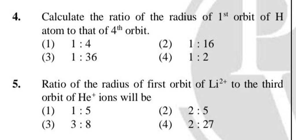 Ratio Of The Radius Of First Orbit Of Li2 To The Third Orbit Of He Ions