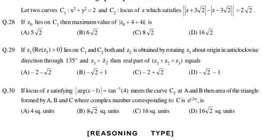Let two curves C1 :x2+y2=2 and C2 : locus of z which satisfies ||z+32 ∣−..