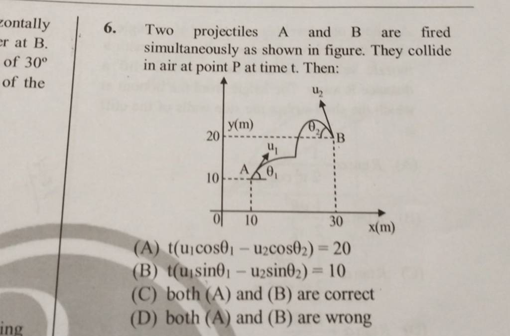 Two projectiles A and B are fired simultaneously as shown in figure. They..