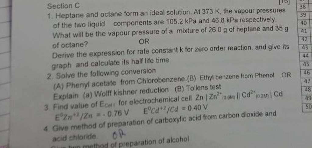 Section C1. Heptane and octane form an ideal solution. At 373 K, the vapo..