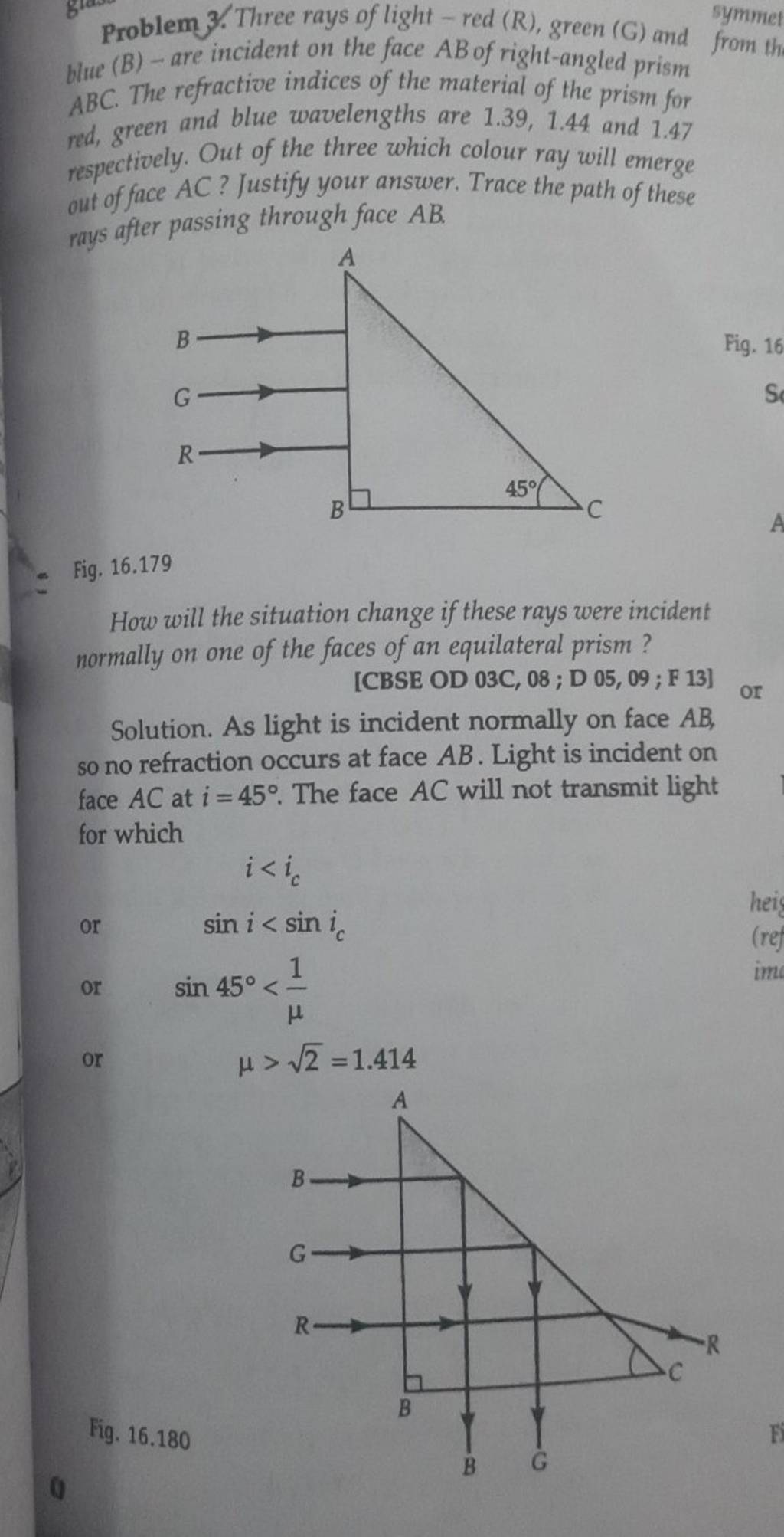 Problem 3. Three rays of light - red (R), green (G) and blue (B) - are in..