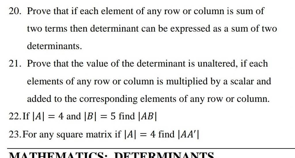 20 Prove That If Each Element Of Any Row Or Column Is Sum Of Two Terms T